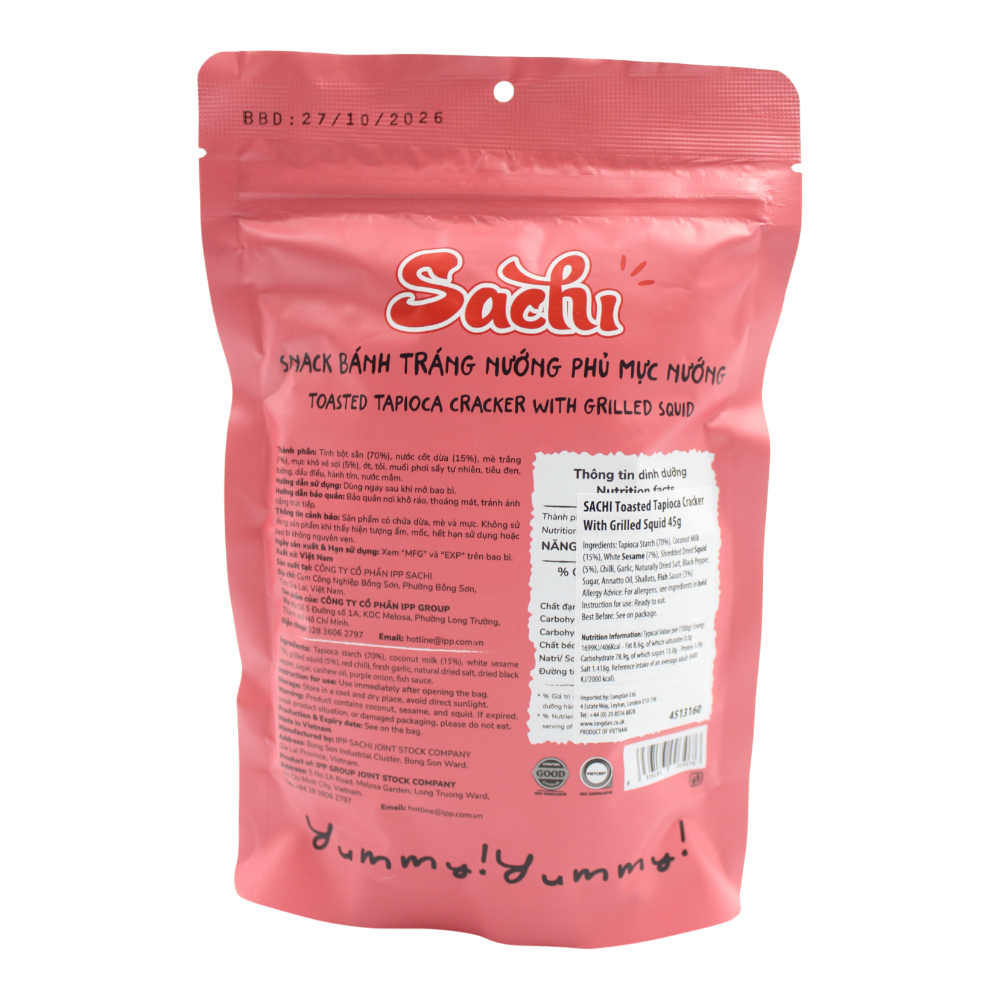SACHI Toasted Tapioca Cracker With Grilled Squid 45g (Case 50 ...